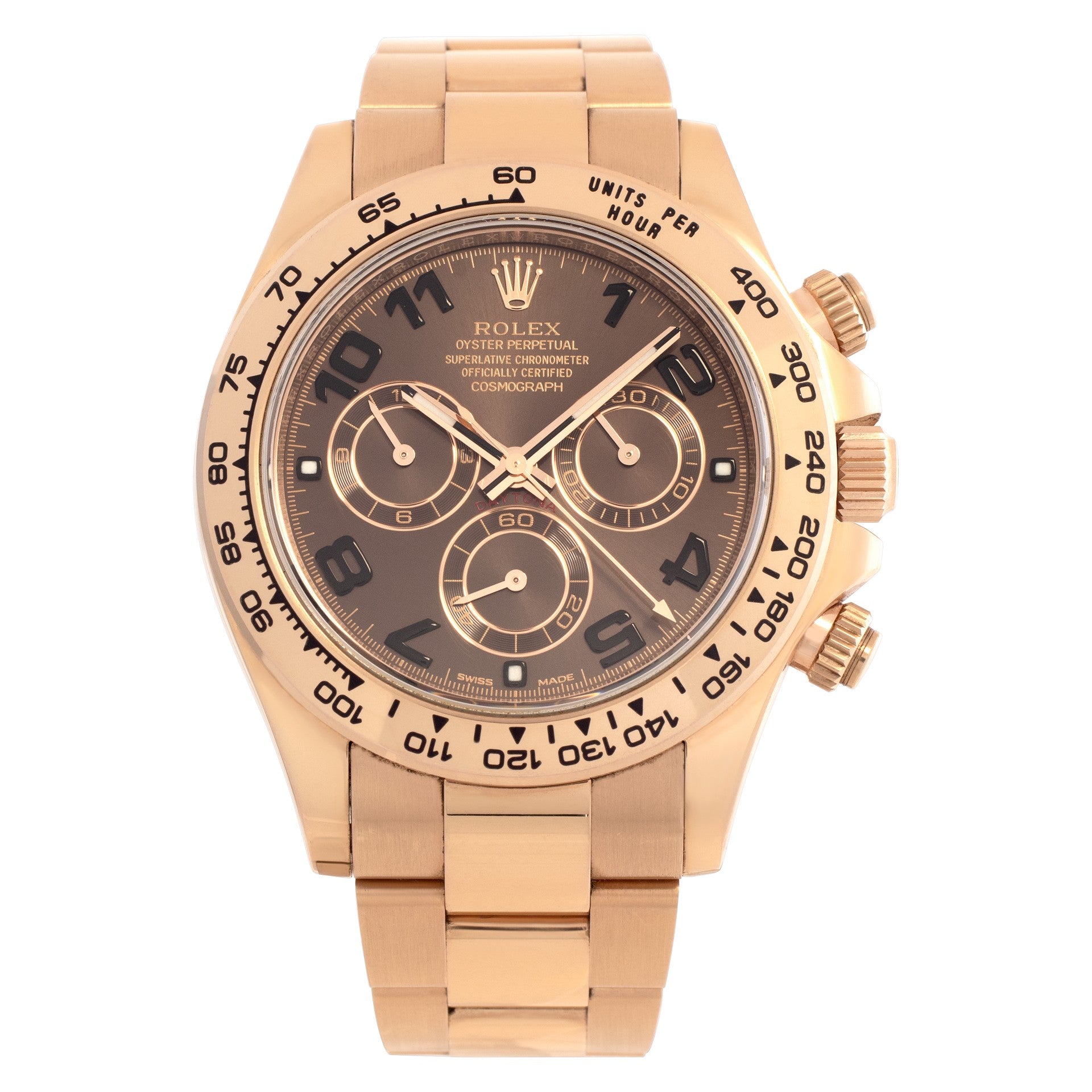 Rolex Daytona Rose Gold Chocolate Arabic Dial 116505 – Clock Concierge