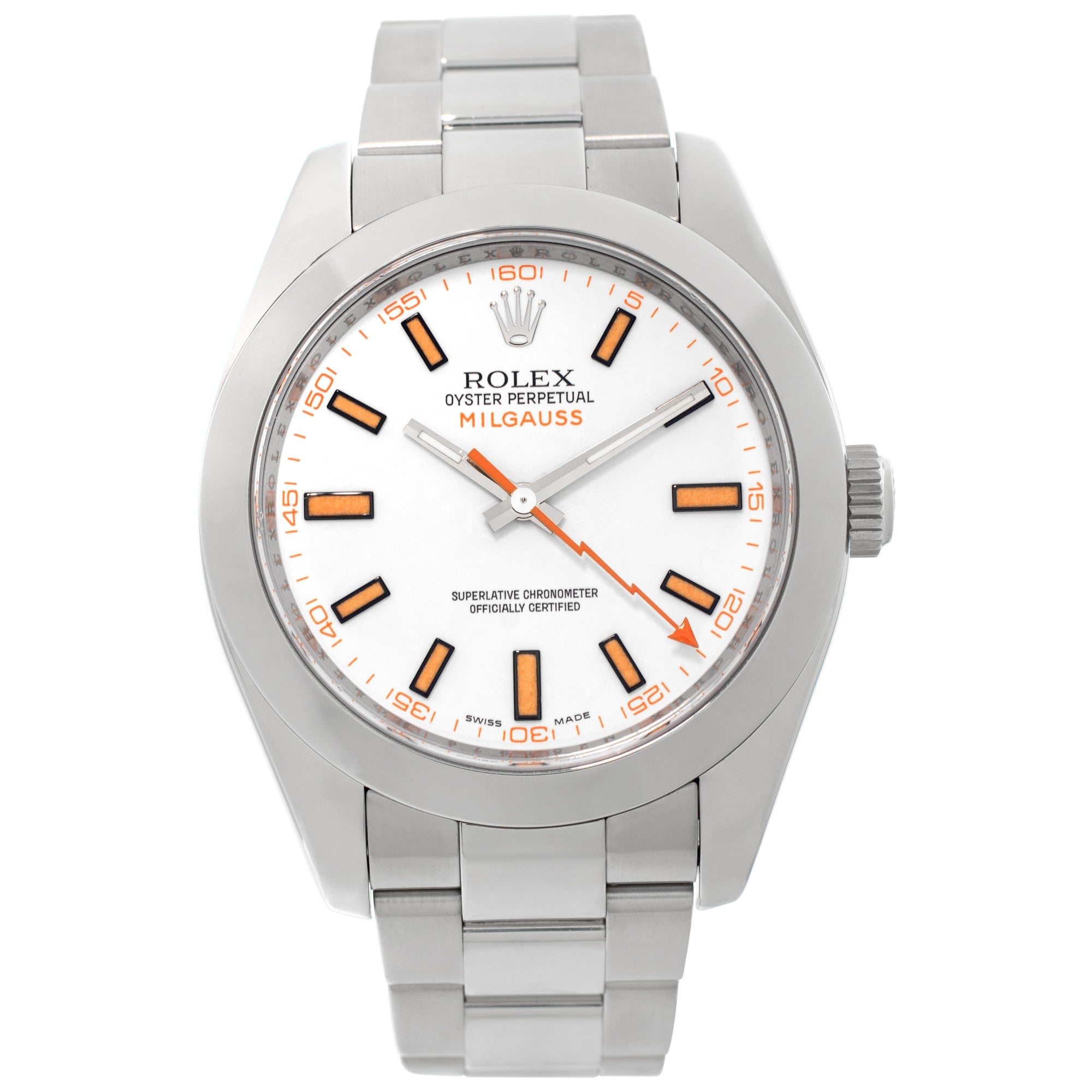 Rolex Milgauss Stainless Steel White Dial 116400 – Clock Concierge
